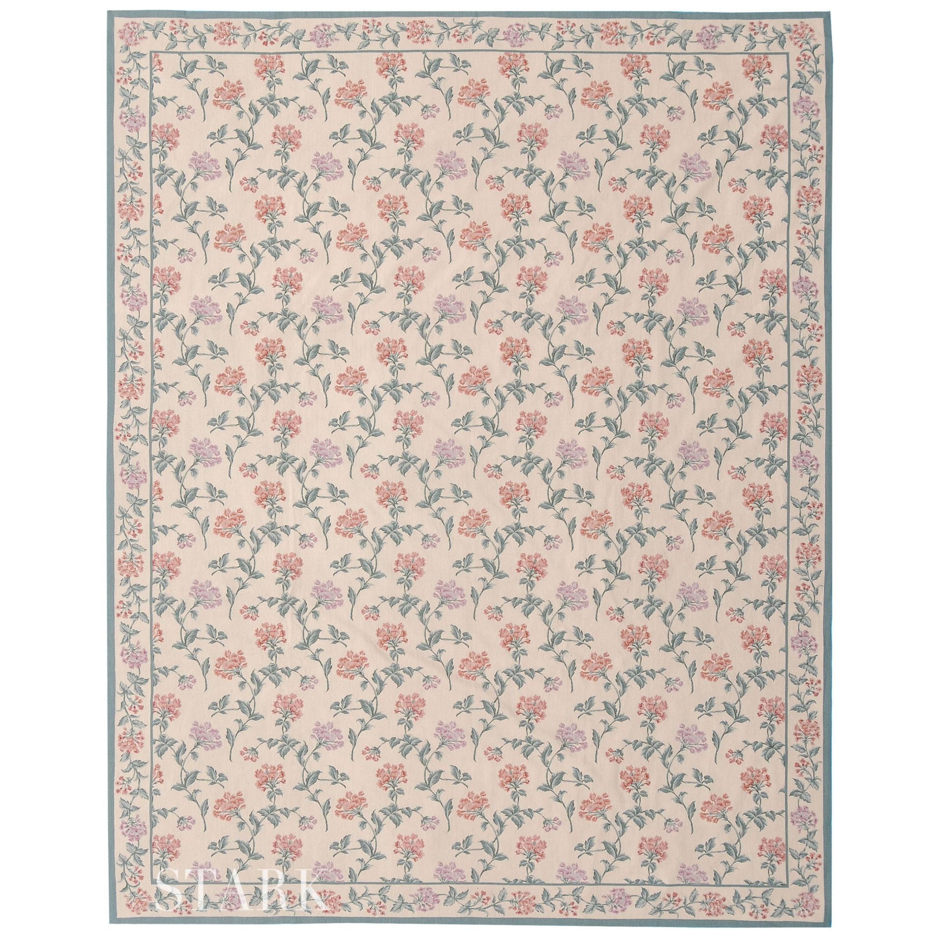 Barnis Silver Needlepoint Rug with Intricate Floral Motif